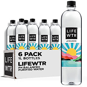 LIFEWTR Premium Purified Water, pH Balanced with Electrolytes, 100% recycled plastic bottles, 33.8 Fl Oz, 1L (Pack of 6)