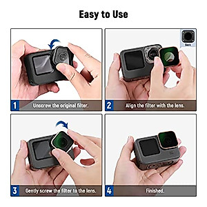 NEEWER ND Filter Set Compatible with GoPro Hero 12 11 10 9 Black, 6 Pack (CPL/ND8/ND16/ND32/ND64/ND1000) Hero 9 10 11 Action Camera Accessory Neutral Density Polarizer Lens Filter (Gold Frame)