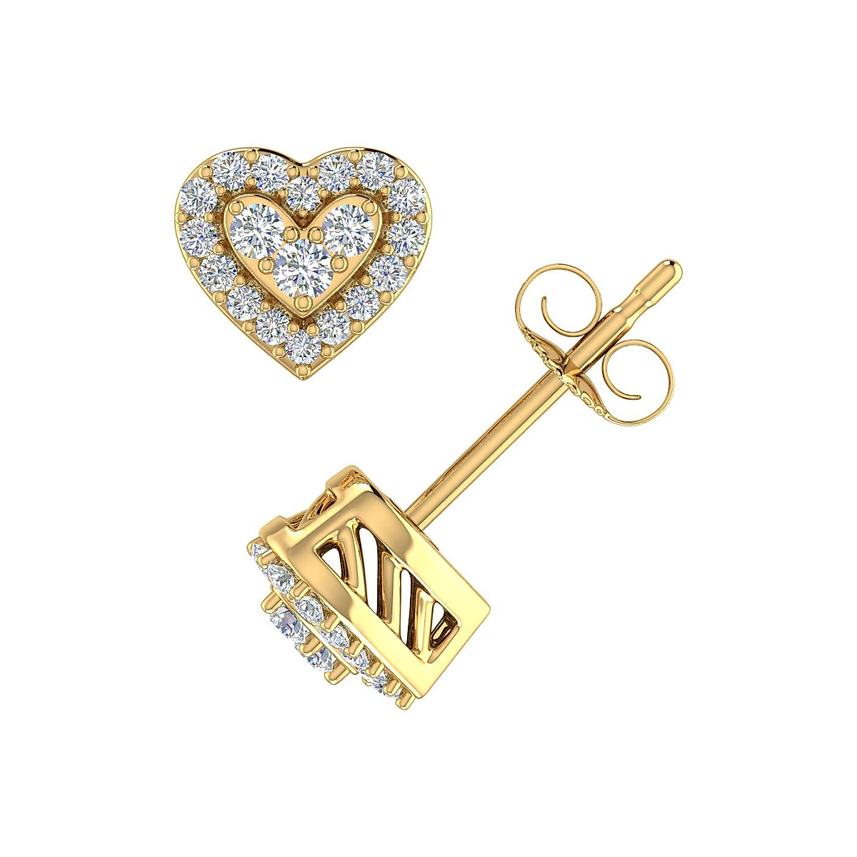1/5 Carat Diamond Heart Shaped Stud Earrings in 10K Yellow Gold - IGI Certified