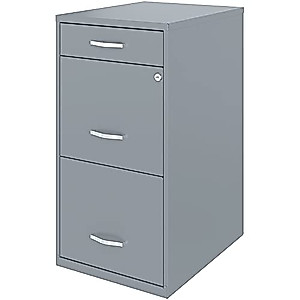 UrbanPro 18" 3-Drawer Metal File Cabinet with Pencil Drawer in Gray