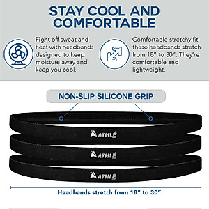 Athlé Skinny Headbands for Women and Men - 6 Pack - Elastic Headbands for Women and Men - Non Slip Silicone Grip - Lightweight and Comfortable Thin Headbands - Black