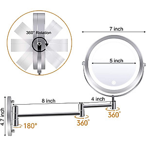 Wall Mounted Makeup Mirror, 1X 10X Magnification 360 Degree Rotation Double Sided Led Lighted Vanity Mirrors for Bathroom AC Adapter or Battery Operated