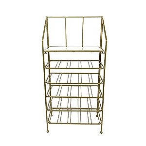 Designstyles 25 Wine Bottle Holder - Decorative Mini Bar Stand with Marble Table Top - Gold Metal Free Standing Home Wine Rack Organizer for Storage and Display in Kitchen, Pantry