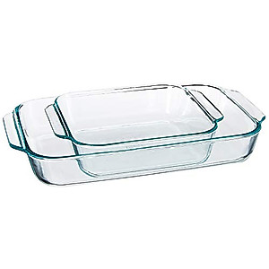 Pyrex 2Piece Basics Value Pack1-Basics 8"/2 dish1-Basics 3 Quart Oblong Bake Dish, 2.2, Clear