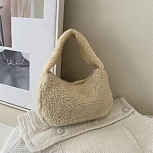 Fluffy Underarm Bags Plush Bag Women Soft Zipper Handbags Shoulder Bag (khaki)