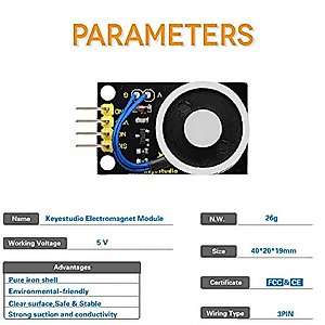 KEYESTUDIO 5V DC 25N Force Electric Lifting Magnet Solenoid Electromagnet Module for Arduino