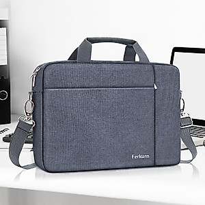 Ferkurn Laptop Bag Case for Women Men Computer Bag Compatible with HP Envy Pavilion Omen/LG Gram/MSI/Dell Inspiron XPS/Lenovo/Acer, Shoulder Strap Carrying Messenger Briefcase, Grey, 14 Inch