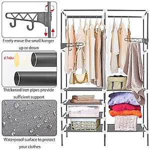 Garment Freestanding Clothes Organizer Closet, Metal Hanging Storage Organizer Rack Wardrobe with Shelves& Hanging Rods,Clothes Hanger Organizer (Grey)