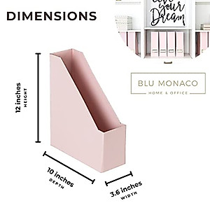 BLU MONACO Set of 6 Foldable Pink Cute Magazine Holders with Gold Label Holders - Stylish Magazine Storage for Desk, Shelves, and Closets - Book Bins, Files Organizers and Document Storage