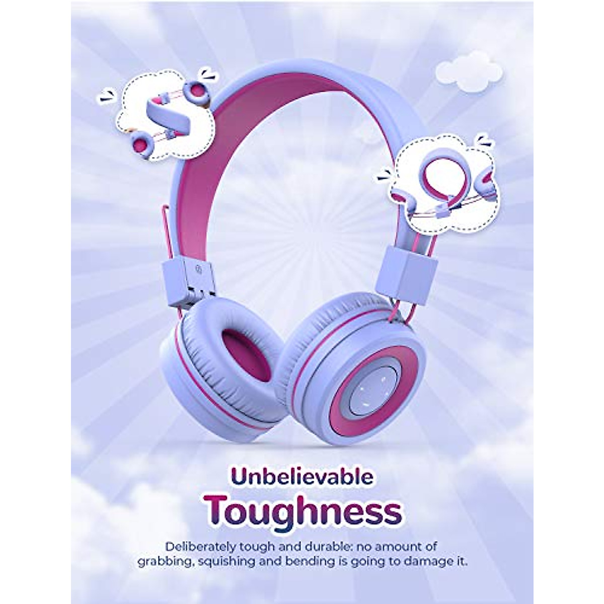 iClever BTH02 Kids Headphones, Kids Wireless Headphones with MIC, 22H Playtime, Bluetooth 5.0 & Stereo Sound, Foldable, Adjustable Headband, Childrens Headphones for iPad Tablet Home School, Purple