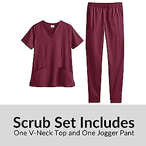 Tafford Active Stretch Women’s Cargo Jogger Scrub Set – Includes V-Neck Top and Elastic Jogger Pant (Medium, Onyx Black)