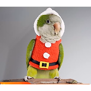 Bird Clothes Birds Flight Suit, Christmas Hoodie for Parrots Cockatiel Sun Conure Christmas Party Cosplay Photo Prop Bird Shirt Small Animals Apparel (Without Diaper,Green Quaker)