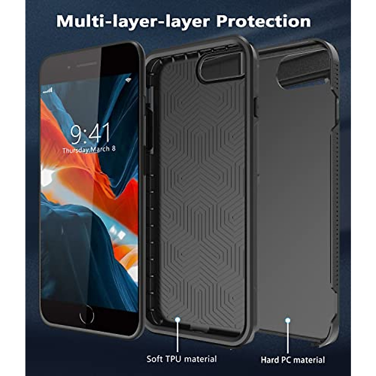 Dewfoam for iPhone 8 Plus/iPhone 7 Plus Case, Protective Shockproof Phone Cover Case para for iPhone 8plus / iPhone 7 Plus Black