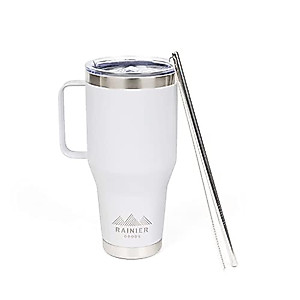 RAINIER GOODS 40 oz Tumbler with Handle and Straw Lid | Insulated Cup Reusable Stainless Steel Water Bottle Travel Mug Cupholder Friendly | Gifts for Women Him Her (Light Gray)
