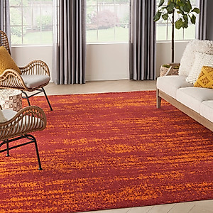 Nourison Essentials Indoor/Outdoor Solid Abstract Red 9' x 12' Area Rug, Easy Cleaning, Non Shedding, Bed Room, Living Room, Dining Room, Backyard, Deck, Patio (9x12)