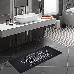 USTIDE Laundry Room Rug, Black Laundry Room Rug Runner 20x48, Non Skid Laundry Room Decor Black Area Rug, Kitchen Mat Floor Mat for Bathroom Washroom Kitchen Sink Mat