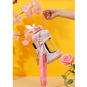 H2O Capsule 2.2L Half Gallon Water Bottle with Storage Sleeve and Removable Straw – BPA Free Large Reusable Drink Container with Handle - Big Sports Jug, 2.2 Liter (74 Ounce), Pink Marble