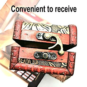 Markeny 4 Styles Pattern Wooden Rings Case Box Little Treasure Chest Vintage Handmade Box with Mini Metal Lock for Storing Jewelry Treasure Pearl