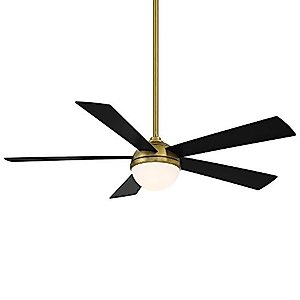 WAC Smart Fans Eclipse Indoor and Outdoor 5-Blade Ceiling Fan 54in Satin Brass Matte Black with 3000K LED Light Kit and Remote Control works with Alexa and iOS or Android App