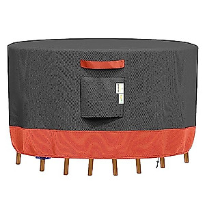 Simpelg Round Patio Furniture Covers, Outdoor furniture cover waterproof, Outdoor Table Chair Set Covers, Anti-Fading Rip-Stop Cover for Patio Furniture Set, 62" DIA x 28"H, Windsor Red/Grey