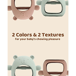 2 Packs Baby Teething Toy Silicone Bear Teething Mitten for Babies Over 3 Months Anti Dropping Wrist Hand Teethers Baby Chew Toys for Sucking Needs, BPA Free
