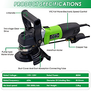 SDRTOP 800W Electric Wet Stone Polisher 4'' Variable Speed Grinder Buffing Machine, Countertop Concrete Polisher with 7PCS Diamond Polishing Pads for Granite, Tile, Cement Floor