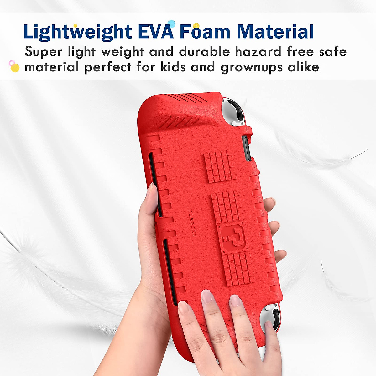 Fintie Kids Case for Nintendo Switch OLED Model 2021 with 2 Game Card Slots - [Kids Friendly] Ultralight Shockproof Protective Cover, Ergonomic Grip Case for Switch OLED Model Console 7.0", Red