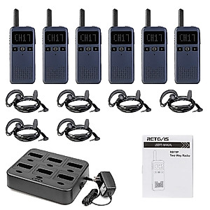Retevis RB19P Walkie Talkies with Earpiece, High Power 2 Way Radios Long Range, Small Two Way Radios with Multi-Unit Charger, for Restaurants Retail(6 Pack)