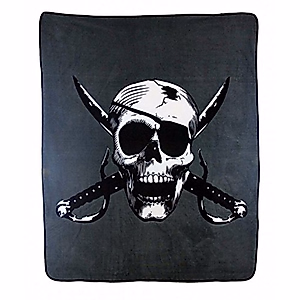 Ant Enterprises Pirate Throw Blanket, 50x60, Grey/Black/White