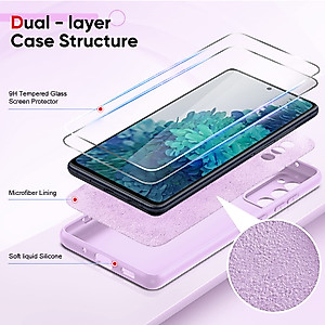 LeYi for Galaxy S20 FE Case, Phone Case Samsung S20 FE 5G with [2 Pack] Tempered Glass Screen Protector for Women Men, Liquid Silicone Soft Microfiber Liner Cover Case for Galaxy S20 FE, Purple