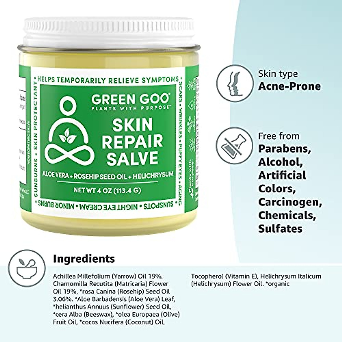 Green Goo Skin Repair Healing Salve, Natural Body & Face Moisturizer with Aloe Vera, Improves Skin's Appearance, Great for Scarring & Wrinkles, 4 Oz