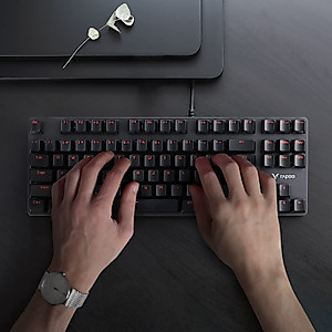 Mechanical Gaming Keyboard, RAPOO V500 Alloy Wired Keyboard with Black Switches for Game Players, Quick Response Gaming Keyboard, Anti-Ghosting Keyboard for Windows Gaming PC/Game Laptop, 87 Keys