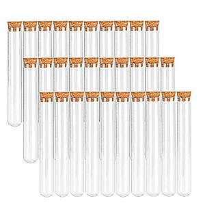 Joyclub 20x150mm 35ml Plastic Test Tubes with Cork Stoppers for Scientific Experiment, Halloween, Christmas, Scientific Themed Kids Birthday Party Supplies, Decorate The House, Candy Storage(30 Pack)