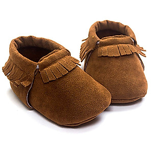 Meckior Infant Baby Girls Boys Premium Soft Sole Tassel Bowknot Moccasins Suede Leather Toddler Prewalker Fringe Anti-Slip Crib Slippers Baptism Loafers Shoes