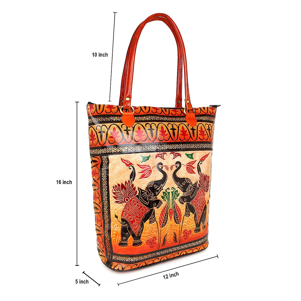 Twin Royal Elephants Design Ethnic Hand Embossed Shantiniketan Leather Indian Shopping Bag