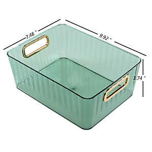 Vcansay Clear Plastic Pantry Organizer Bins, Small Plastic Storage Baskets, Green, 4-Pack