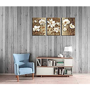 Vintage Wall Art Flowers Bedroom Wall Decor 3 Pieces Canvas Wall Art White Blossom Bathroom Living Room Decoration 12" x 16" x 3 Panels Framed Ready to Hang