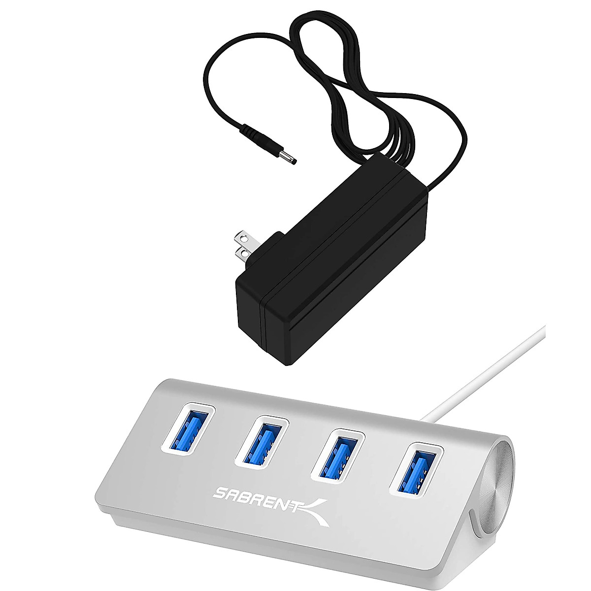 SABRENT Premium 4 Port Aluminum USB 3.0 Hub with 5V 4A 100V-240V to DC Power Adapter