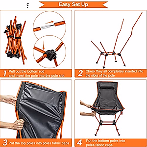 G4Free Lightweight Portable High Back Camp Chair, Folding Chair Lawn Chair Heavy Duty 330lbs with Headrest & Pocket for Outdoor Camp Travel Beach Picnic Gardening Travel Hiking