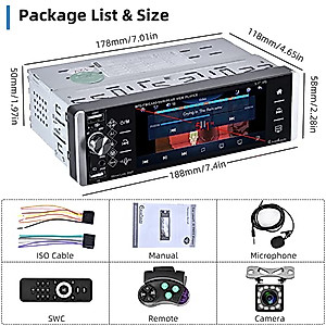 Single Din Car Stereo Support Apple Carplay Android Auto, Podofo 5.1'' IPS Touchscreen Car Radio Video Music Player Bluetooth Audio AUX/USB/FM Voice Assistant Steering Wheel Control Backup Camera