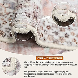 MUJOO Boho Area Rug 3'x5' Machine Washable Area Rugs Pink Small Area Rugs Non Slip for Entryway Bedroom Bedside Kitchen Hallway Living Room Laundry Room Persian Indoor Mat Soft Low-Pile Floral.