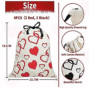 Tieumioe 4 Pieces Large Canvas Hearts Gift Bags with Drawstring 15.7x19.6IN, Cloth Reusable Storage Present Bag for Christmas Halloween Valentine Bridal Shower Birthday Wedding Mothers Day Anniversary