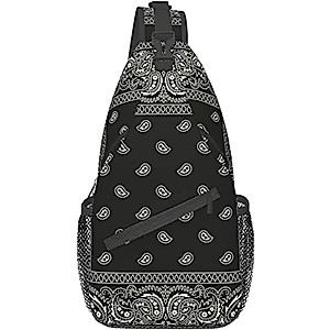 Bandana Black Paisley Bandana Chest Bag Sling Crossbody Backpack Cycling Traveling Hiking Daypack for Men Women