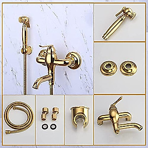 XFNVXC Shower Head Wall Mounted Bathroom Toilet Bidet Mixer Spray Kit Golden Single Handle Sprayer Toilet Bidet Shower Head Bathroom Shower Bidet Taps Spray Toilet Cleaning Faucet B (C)