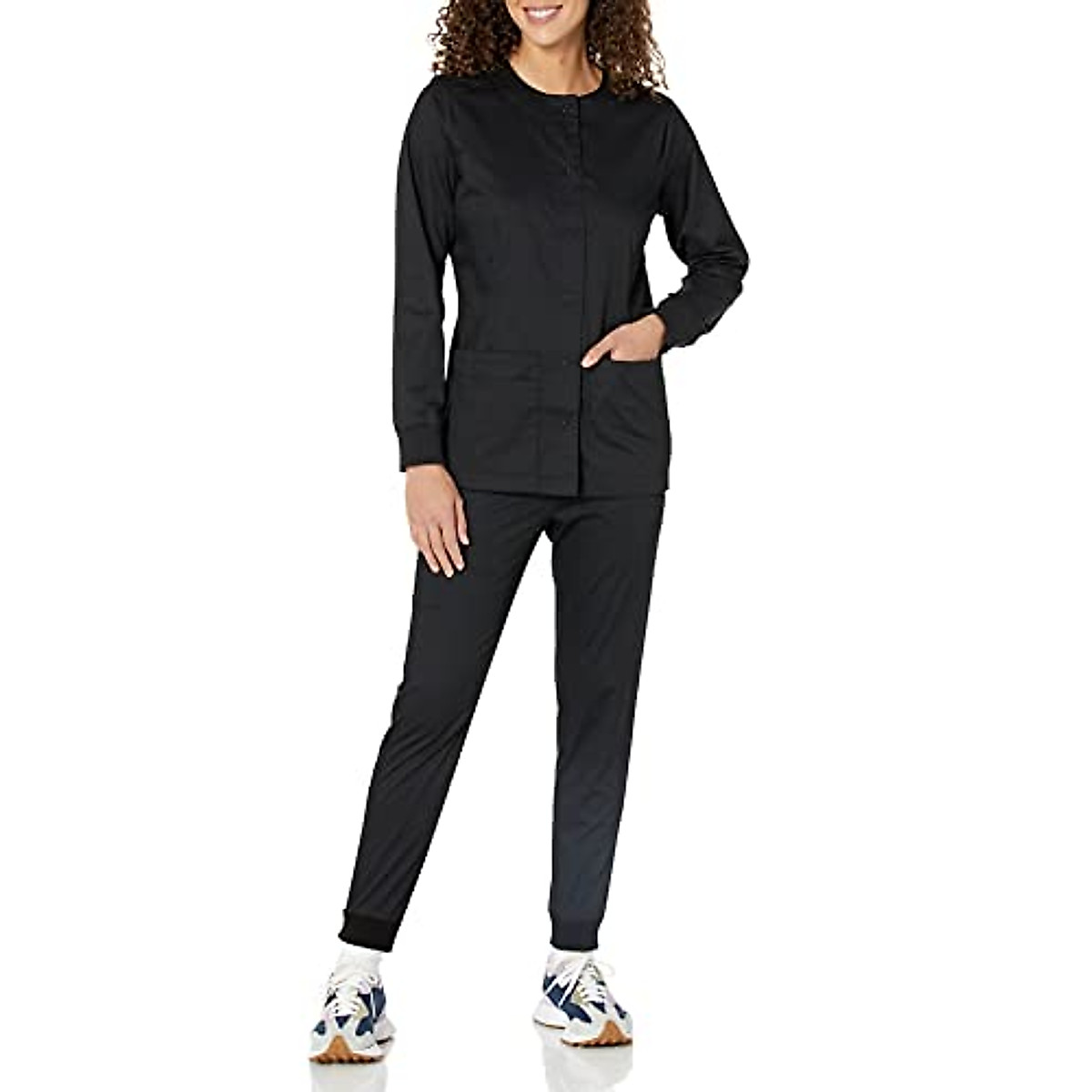 Amazon Essentials Women's Scrub Snap Jacket (Available in Plus Size), Black, Large