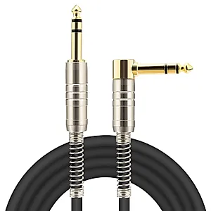 JOLGOO 1/4 inch TRS Cable, Straight to Right Angle 1/4 Inch 6.35mm Stereo Audio Cable for Studio Monitors,Mixer,Yamaha Speaker/Receiver, 10 Feet