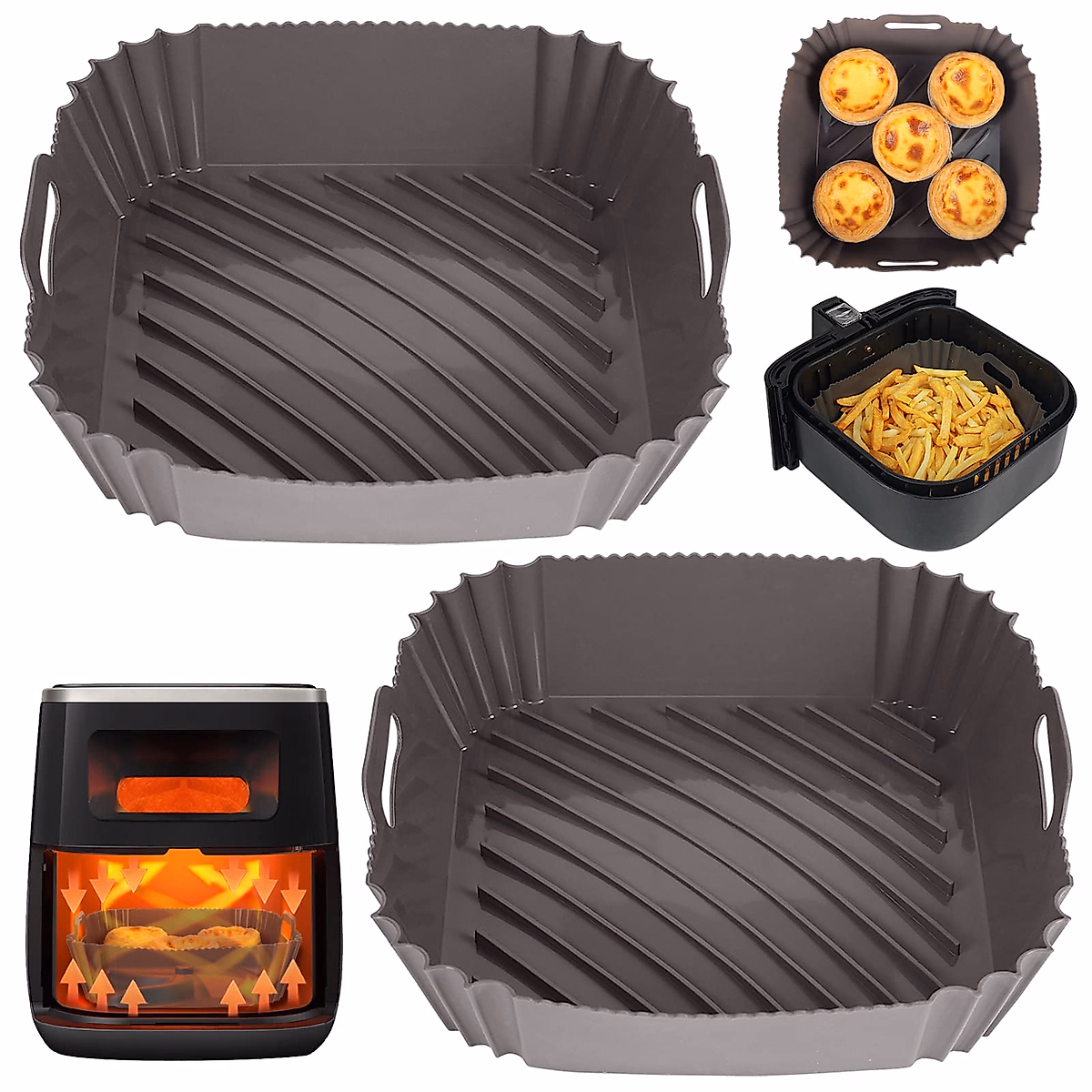 BYKITCHEN Square Air Fryer Silicone Liners, 2 Pack 8.5 Inch Reusable Silicone Air Fryer Tray Fit for 4 to 6 QT, Air Fryer Accessories for Cosori, Instant Vortex Air Fryer and More(Inner Size: 7in)