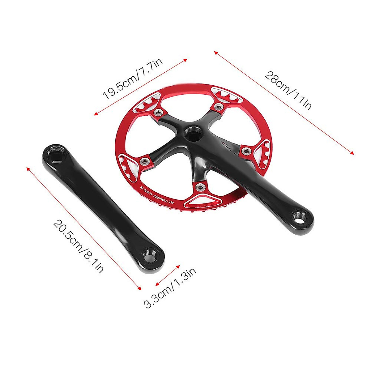 Dilwe Bike Crankset Set, 45T 47T Single Speed Crank Set with 2 Cranks for Folding Bikes Mountain Road Bike (45T-Black + Red)