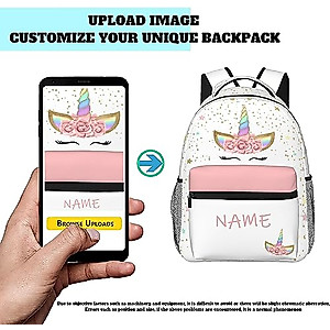 tuqozbi Personalized Unicorn Backpack for Girls, Custom Rainbow Backpacks with Your Own Name, Customized 15in Pink Neon Kindergarten School Bookbags Gift for Preschool Baby/Kids/Boys/Girls