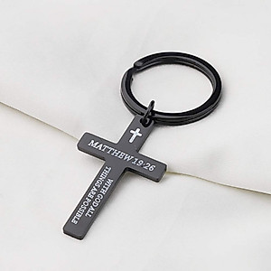 KUIYAI Matthew 19:26 with God All Things are Possible Cross Religious Keychain Christian Gift Bible Verse Inspirational Keyring (Black keychain)